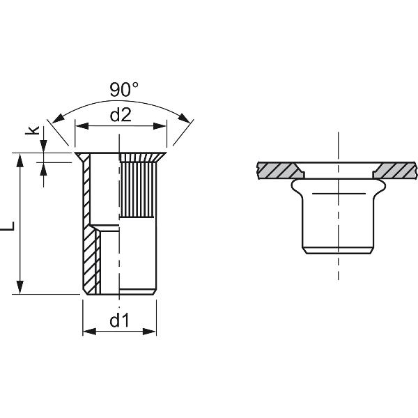 Zakivna matica, upuštena glava ispod nazubljena, otvorena M 8x19.0 ...