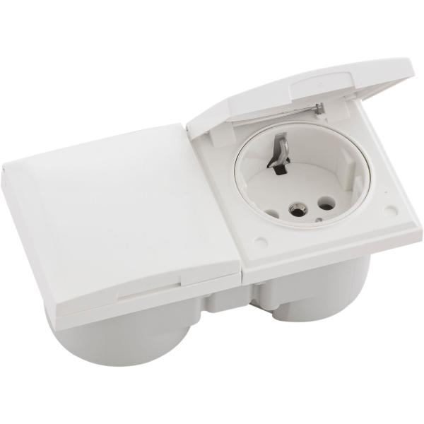 BERKER Integro Flow Doppelsteckdose, Deckel polarweiß glänzend ...