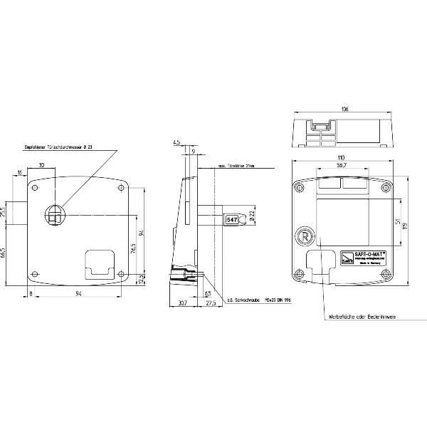Pfandschloss Safe-O-Mat twin coin, links, Kunststoff grau