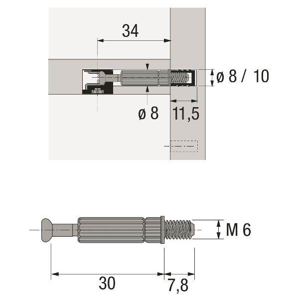 HETTICH RASTEX 15 šroub.hmožd. M6x7,8, vrtání ø8/10, up. rozměr 30