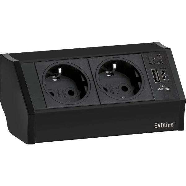 EVOline V-Dock utičnica 2 x šuko, USB-A + C punjač, crna