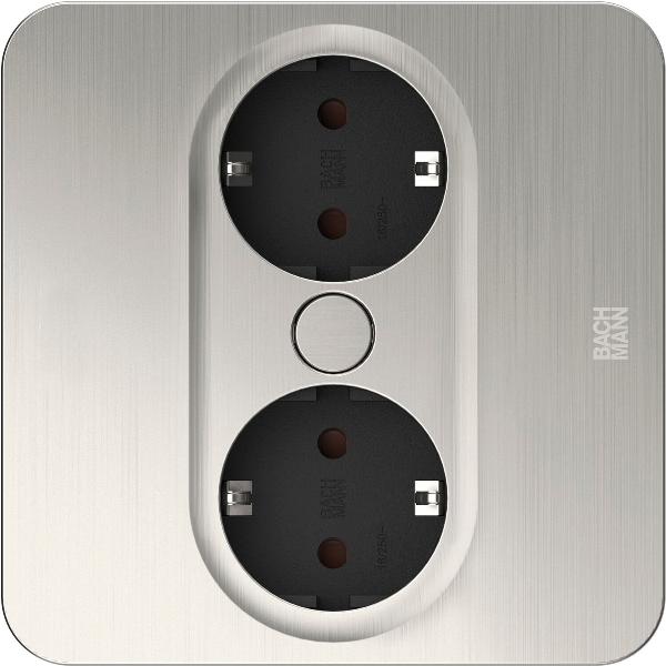 BACHMANN Einbausteckdose TWIST 2 eckig, 2 x Schuko, Edelstahl Effekt